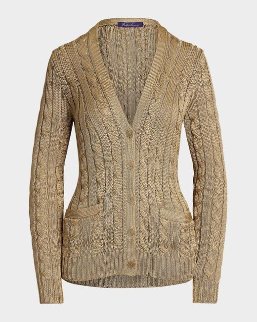 Ralph Lauren Cable-Knit Silk Cardigan Sweater in Natural | Lyst