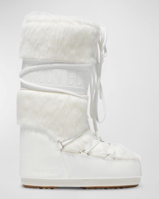 Moon Boot Icon Faux Fur Tall Snow Boots in White | Lyst