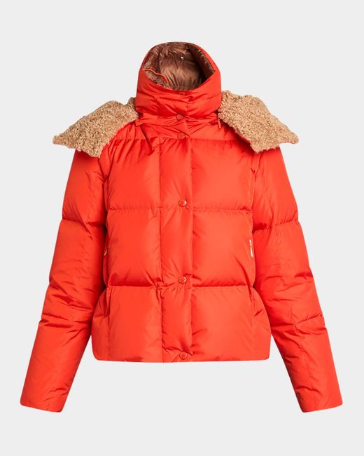 Moncler Castelnou Square-Quilted Short Down Jacket With Detachable Hood ...
