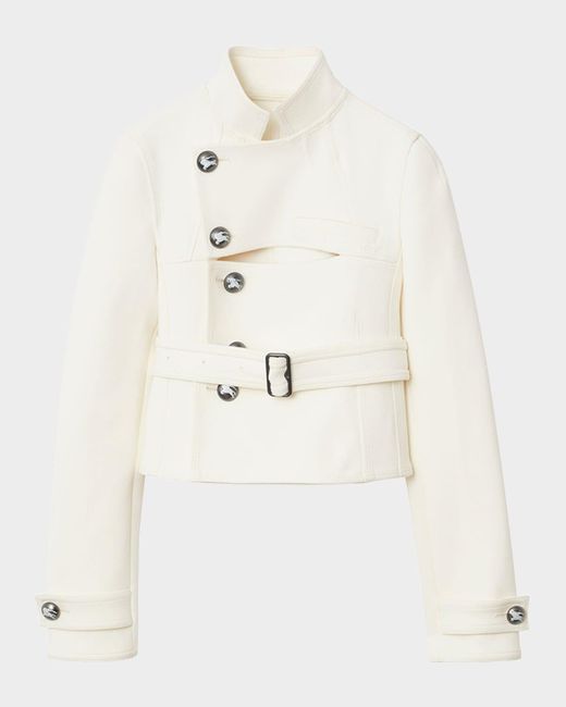 Burberry Giu Button-Panel Belted Slim Jacket in Natural | Lyst