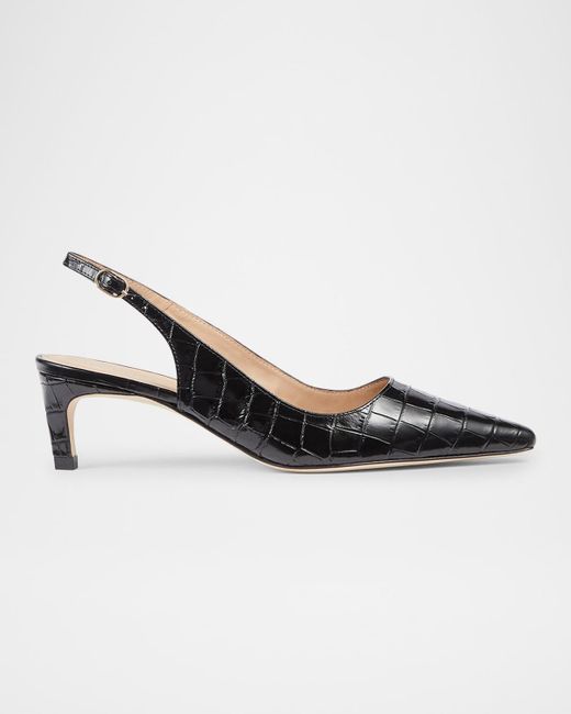 LK Bennett Alyssa Croco Kitten Slingback Pumps in Black | Lyst