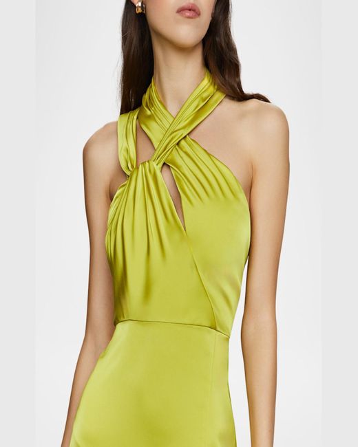 AMUR Allen Strappy Satin Gown in Yellow | Lyst