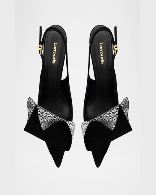 Larroude Loulou Suede Ruffle Wedge Pumps in Black | Lyst