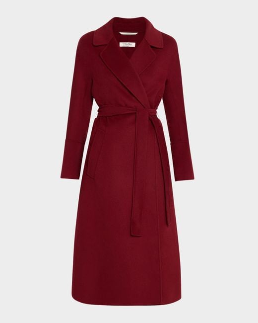 Max Mara Elisa Belted Wool Wrap Coat in Red | Lyst