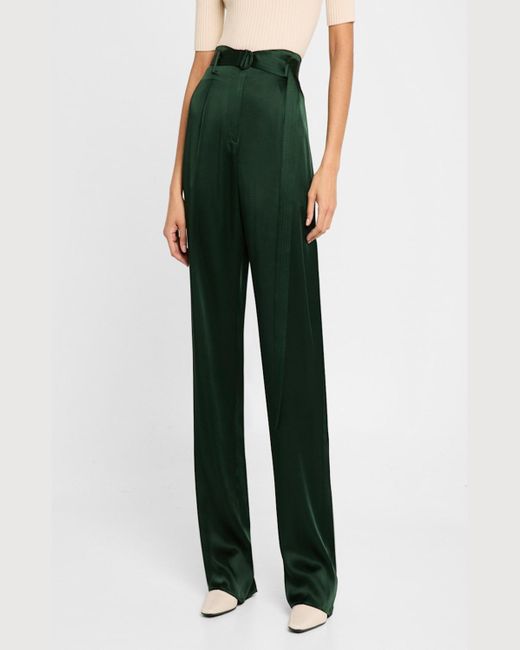 LAPOINTE Satin High Waisted Belted Pants in Green | Lyst