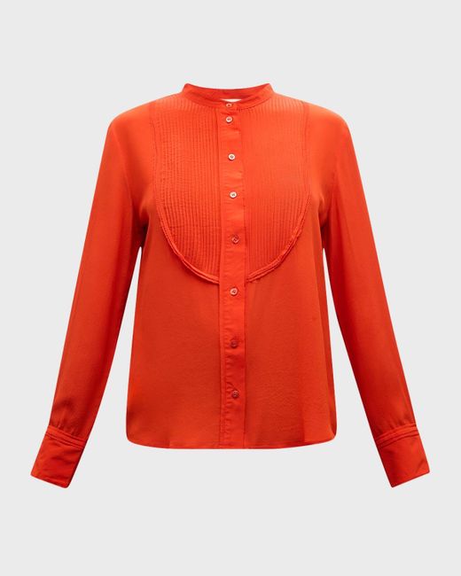 Vanessa Bruno Natsumi Pintuck Button-Down Silk Blouse in Red | Lyst