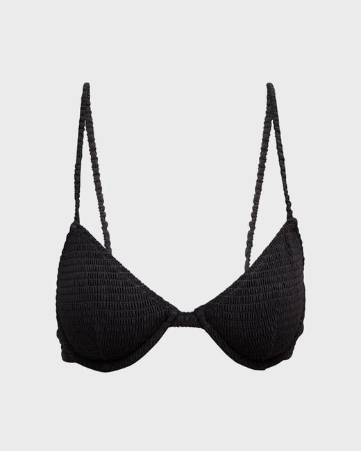 Totême Smocked Half-Cup Bikini Top in Black | Lyst
