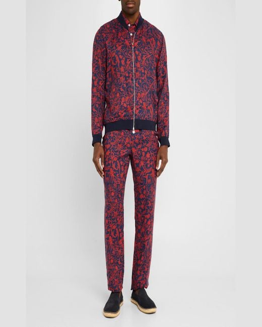 Kiton Linen Coral-Print Full-Zip Bomber Jacket in Red for Men | Lyst