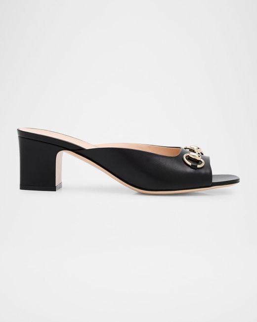 Gucci Lady Horsebit Leather Mule Sandals in Black | Lyst