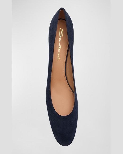 Santoni Suede Block-Heel Pumps in Blue | Lyst