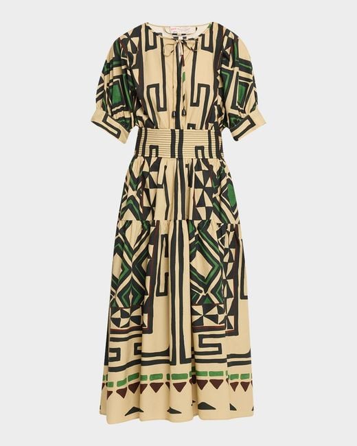Maison Common Abstract Cotton Short-Sleeve Midi Dress in Metallic | Lyst