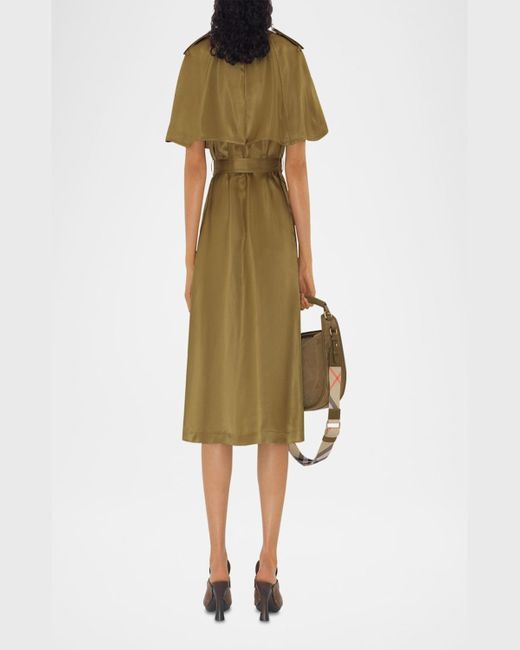 Burberry Belted Cape Viscose Trench Dress in Green | Lyst