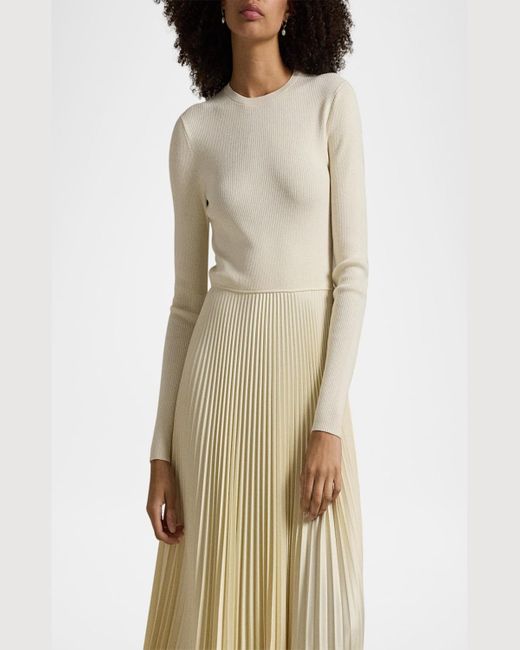Polo Ralph Lauren Sweater-Bodice Long-Sleeve Dress in Natural | Lyst