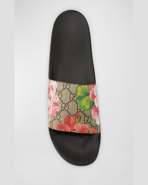 Gucci GG Blooms Supreme Slide Sandals in Brown | Lyst