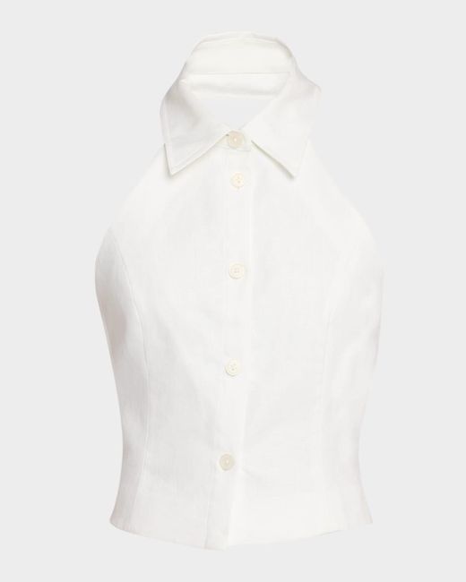 Sans Faff Positano Linen Halter Top in White | Lyst