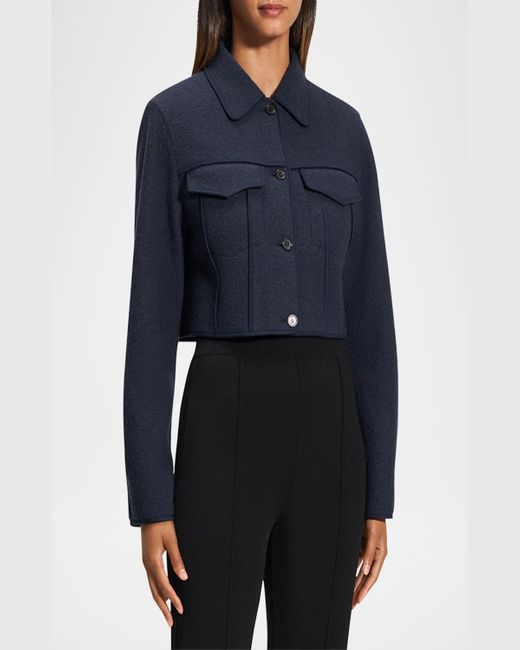Theory Crop Boucle Trucker Jacket in Blue | Lyst