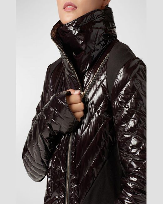 Blanc Noir Motion Panel Shiny Puffer Jacket In Black Lyst 