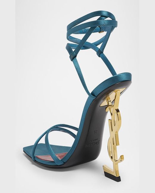 Saint Laurent Opyum Ysl Logo-Heel Wrap-Ankle Sandals With Golden ...