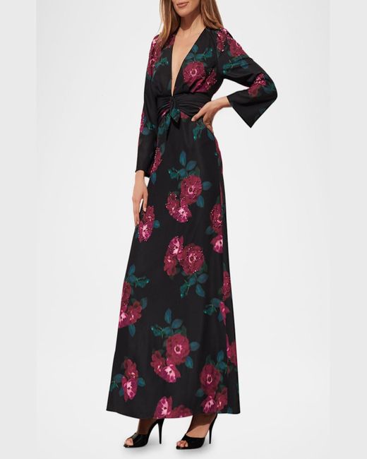 Figue Floral Crystal Polyester Maxi Dress | Lyst