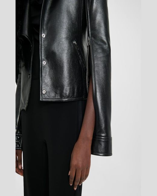 Courreges Lamb Shearling Asymmetric Leather Moto Jacket in Black | Lyst