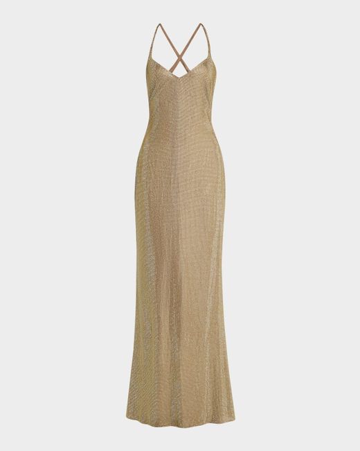 Ralph Lauren Presling Crystal Crisscross Backless Gown in Natural | Lyst