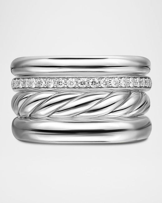 David Yurman Dy Mercer 4 Row Ring With Diamonds in Gray | Lyst