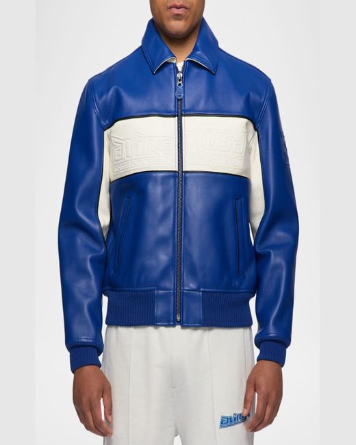 Avirex Super Spider Leather Racer Jacket in Blue for Men | Lyst