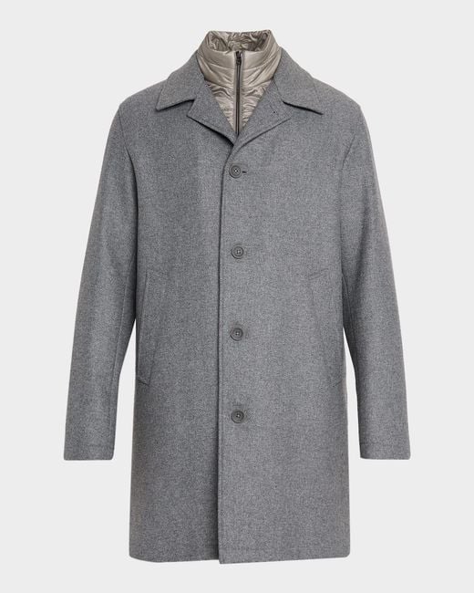 Herno Apos;S Wool Car Coat With Bib in Gray for Men | Lyst