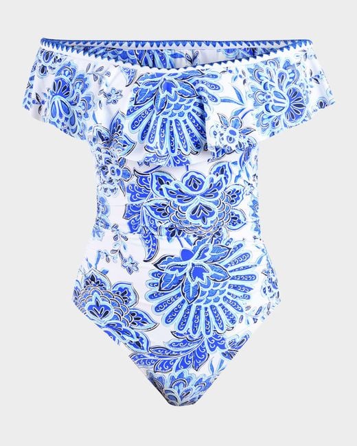La Blanca Beyond Off-Shoulder Ruffle One-Piece Swimsuit in Blue | Lyst