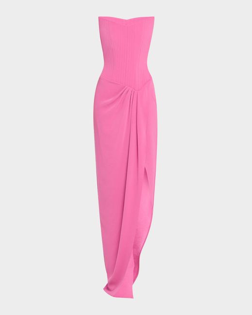 Alex Perry Strapless Corset Asymmetric Crepe Gown in Pink | Lyst