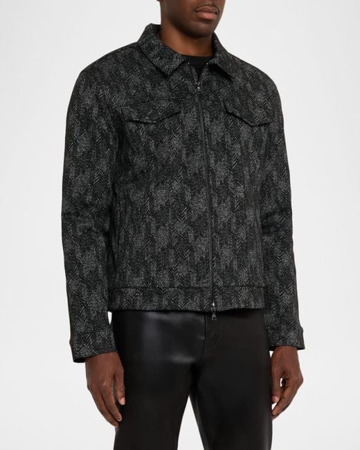 John Varvatos Apos;Hallet Jacquard Herringbone Trucker Jacket in Black ...