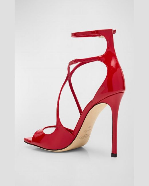Jimmy Choo Azia Patent Strappy Stiletto Sandals in Red | Lyst