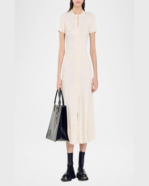 Sandro Milo Knit Midi Dress in White | Lyst
