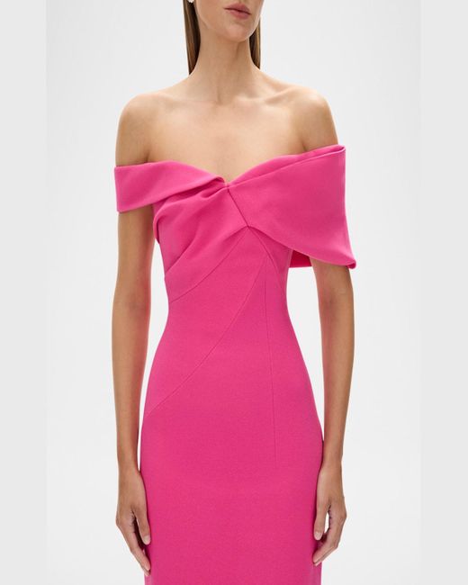 Rachel Gilbert Melody Draped Off-The-Shoulder Column Gown in Pink | Lyst