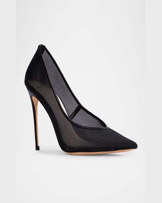 Black Suede Studio Mesh Leather Stiletto Pumps in Black | Lyst