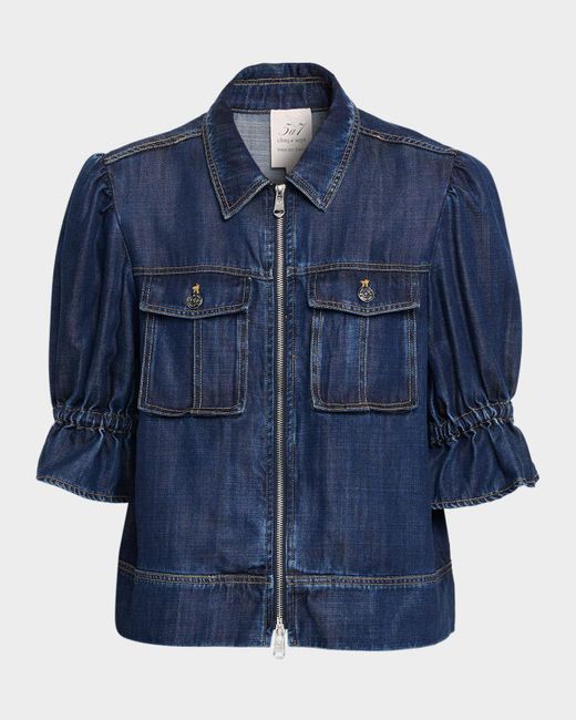Cinq À Sept Holly Puff-Sleeve Denim Jacket in Blue | Lyst