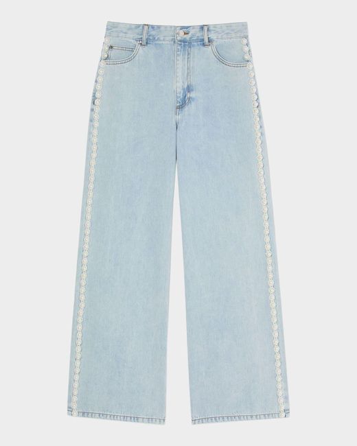 Sandro Malcolm Faded Floral Beaded Jeans in Blue | Lyst
