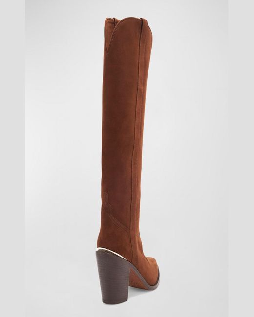 Partow Leigh Anne Suede Western Knee Boots in Brown | Lyst