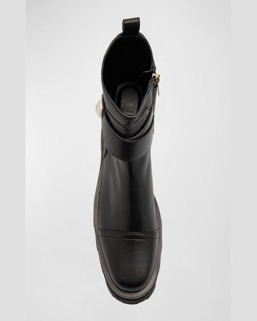 Jimmy Choo Meena Leather Pearly-Button Ankle Boots in Black | Lyst