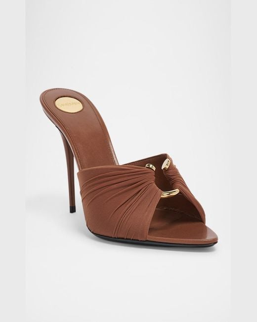 Saint Laurent Lola Ruched Nylon Ring Mule Sandals in Brown | Lyst