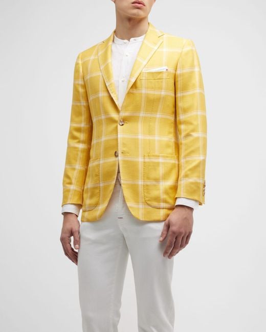 Kiton Windowpane Cashmere-silk Sport Coat in Yellow for Men | Lyst