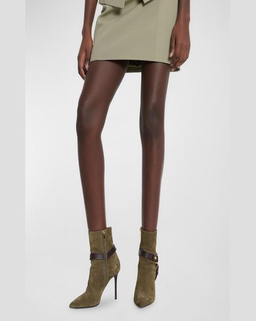 Balmain Eva Suede Harness Stiletto Booties in Brown | Lyst