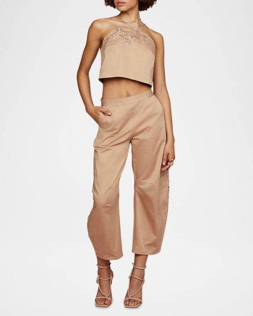 AMUR Bliss Laser-Cut Floral Crop Top in Natural | Lyst
