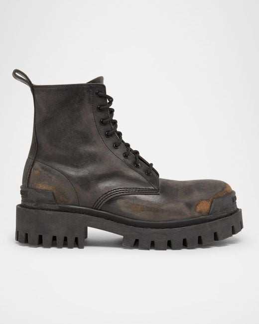 Balenciaga Strike Used-Effect Calfskin Combat Boots in Black for Men | Lyst