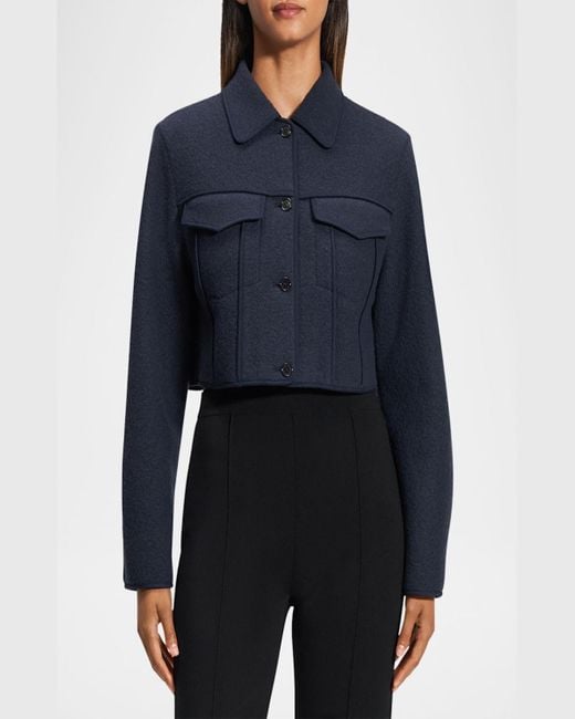 Theory Crop Boucle Trucker Jacket in Blue | Lyst
