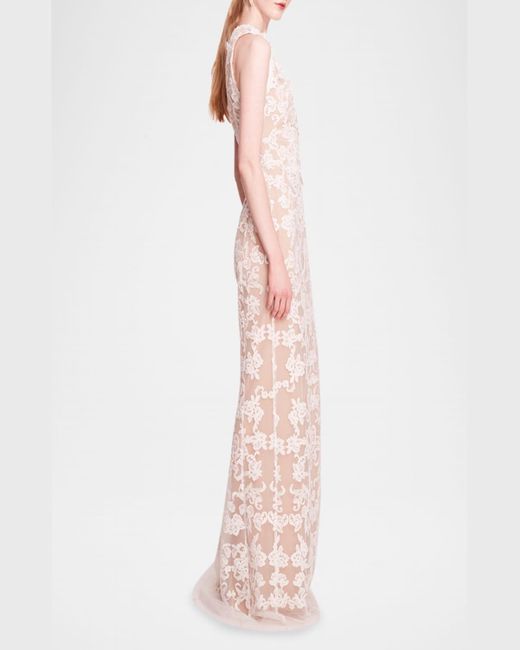 Marchesa Sleeveless Lace Column Gown in Pink | Lyst