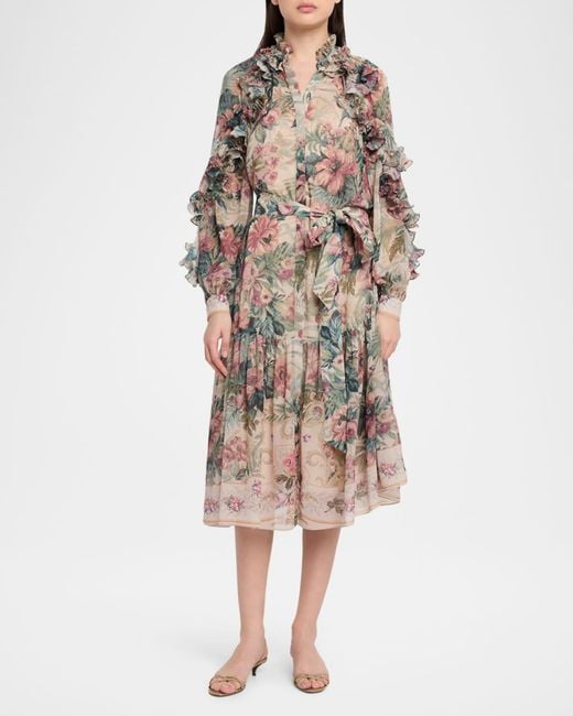 Kobi Halperin Amanda Floral-Print Ruffle Midi Dress | Lyst