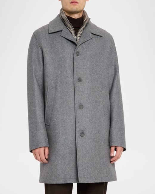 Herno Apos;S Wool Car Coat With Bib in Gray for Men | Lyst