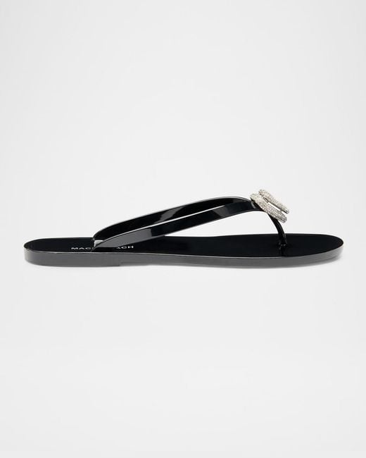 Mach & Mach Double Heart Rubber Thong Sandals in Black | Lyst