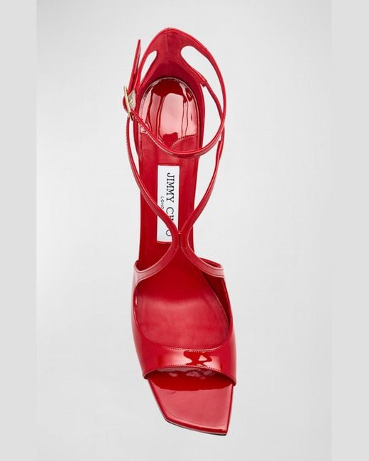 Jimmy Choo Azia Patent Strappy Stiletto Sandals in Red | Lyst